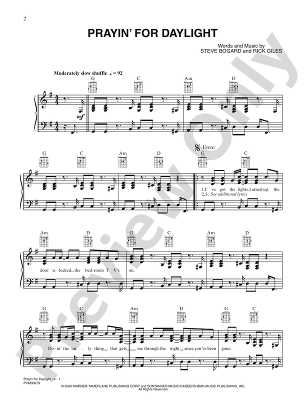 Prayin' for Daylight: Piano/Vocal/Chords: Rascal Flatts - Digital Sheet ...