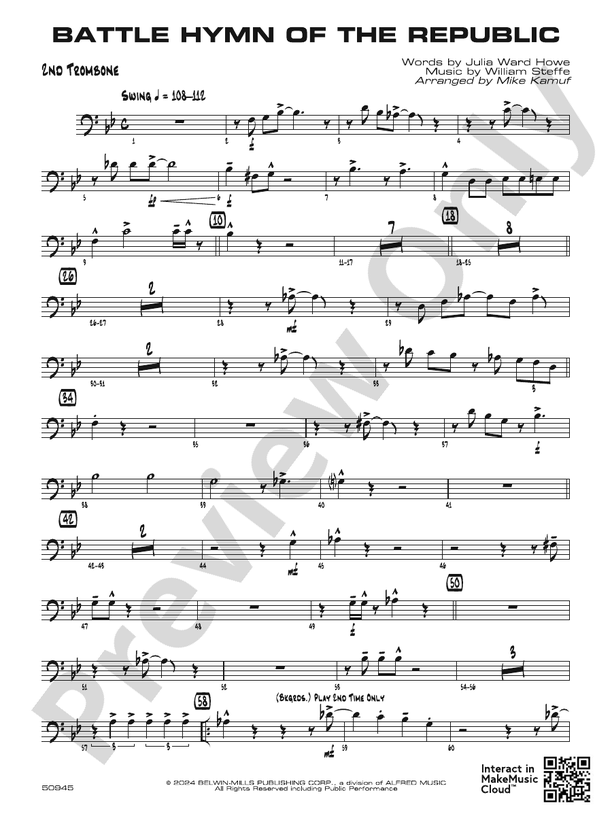 Battle Hymn of the Republic: 2nd Trombone: 2nd Trombone Part - Digital Sheet Music Download