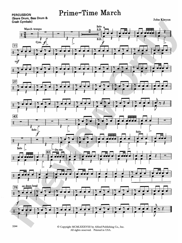 Prime-Time March: 1st Percussion: 1st Percussion Part - Digital Sheet Music Download