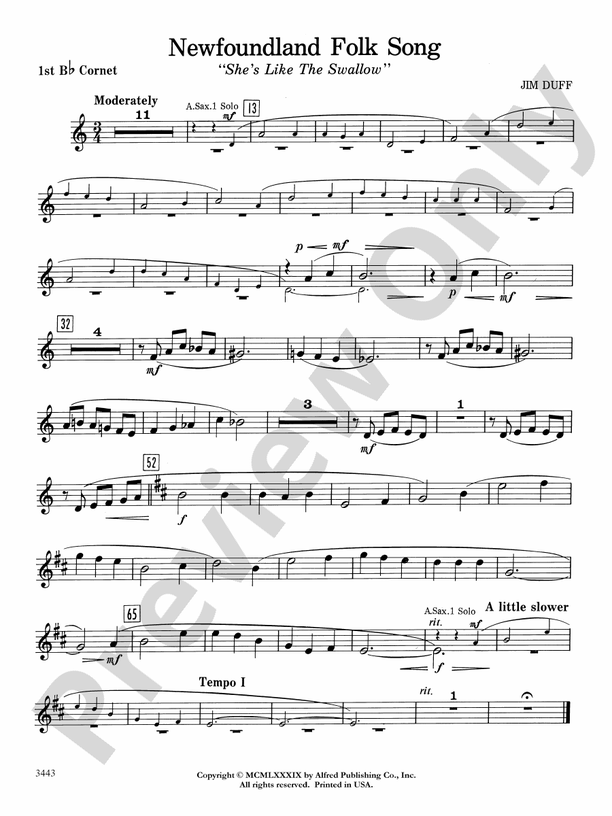 Newfoundland Folk Song: 1st B-flat Cornet: 1st B-flat Cornet Part ...