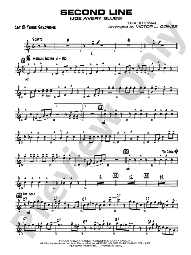 Second Line (Joe Avery Blues): B-flat Tenor Saxophone: B-flat Tenor ...