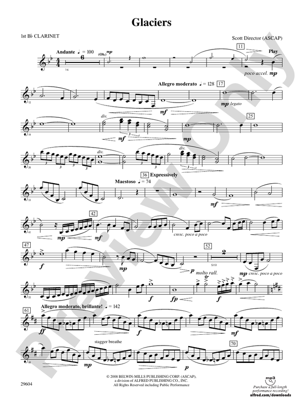 Glaciers: 1st B-flat Clarinet: 1st B-flat Clarinet Part - Digital Sheet ...