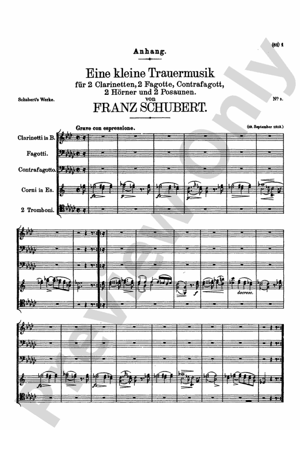 Schubert: Nonet and Two Octets: Eine kleine Trauermusik Part - Digital ...