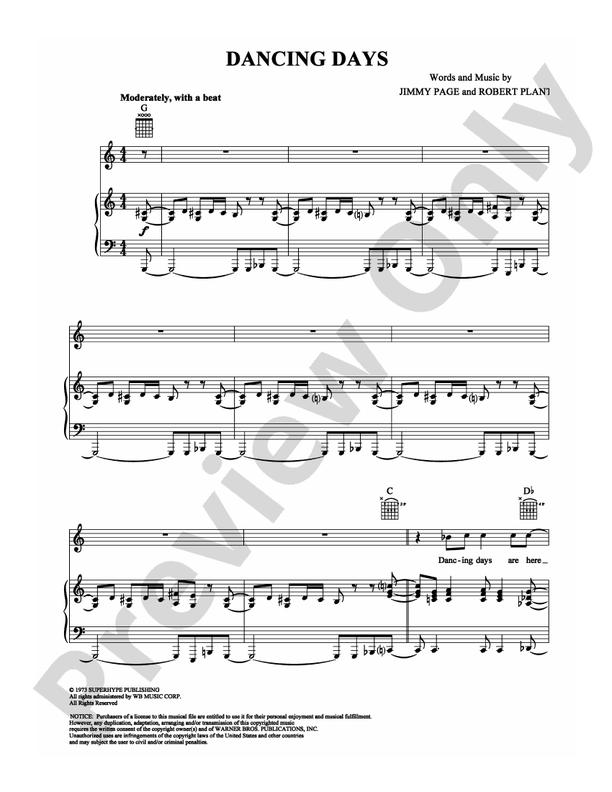Dancing Days: Piano/Vocal/Chords: Led Zeppelin - Digital Sheet Music ...