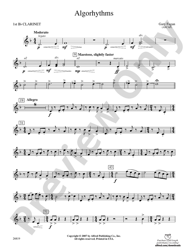 Algorhythms: 1st B-flat Clarinet: 1st B-flat Clarinet Part - Digital ...