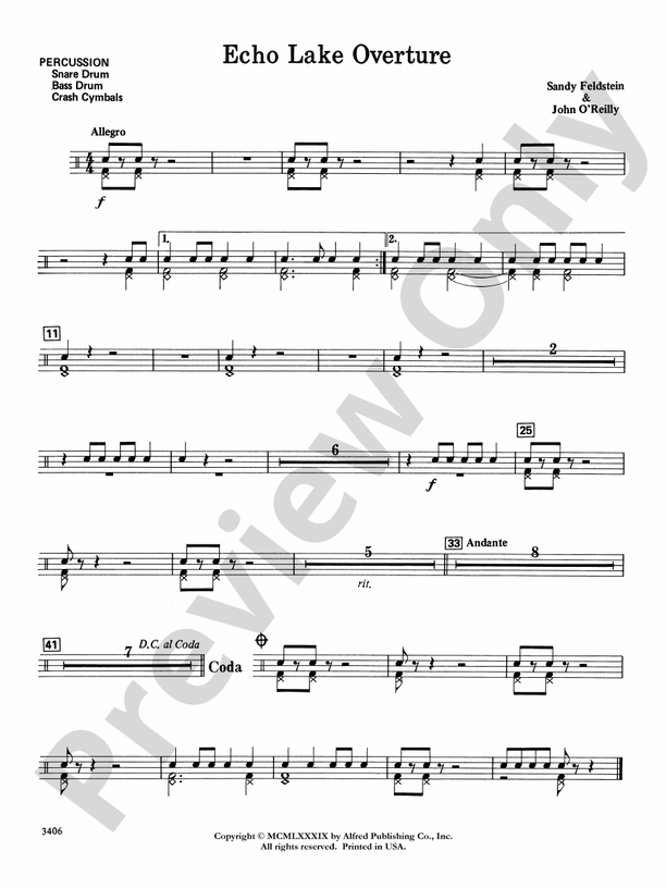 Echo Lake Overture: 1st Percussion: 1st Percussion Part - Digital Sheet ...
