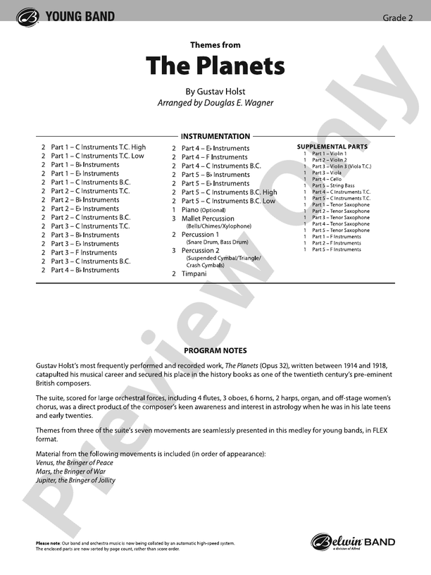 The Planets: Score: Concert Band Score - Digital Sheet Music Download