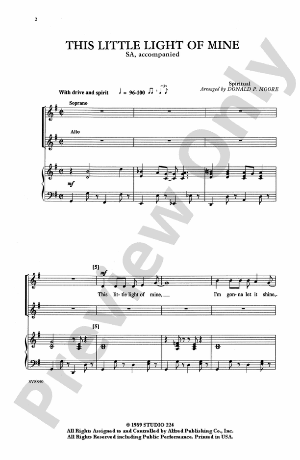 This Little Light of Mine: SA Choral Octavo - Digital Sheet Music Download