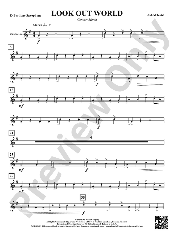 Look Out World - Concert March: E-flat Baritone Saxophone: E-flat Baritone Saxophone Part: Josh ...