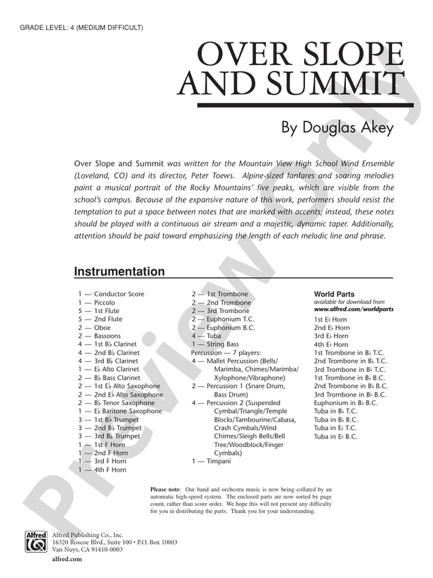 Over Slope and Summit: Concert Band Conductor Score & Parts: Douglas ...