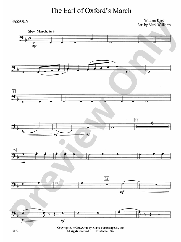 Earl Of Oxfords March Bassoon Bassoon Part Digital Sheet Music