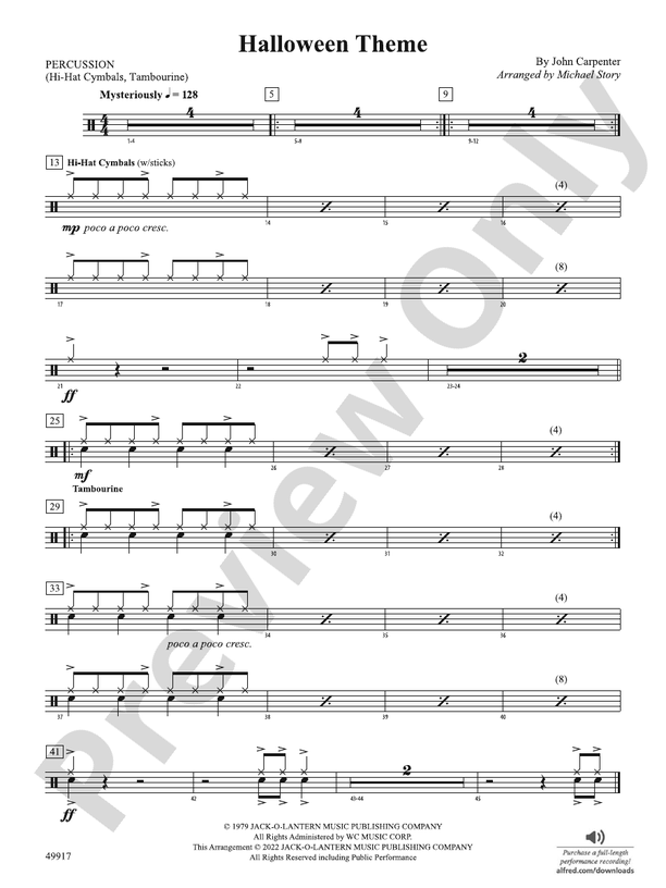 Halloween Theme: 1st Percussion: 1st Percussion Part - Digital Sheet ...