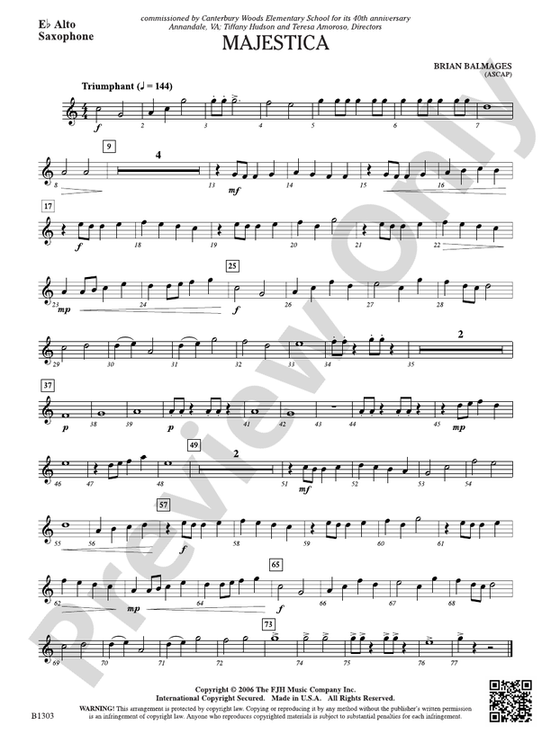 Majestica: E-flat Alto Saxophone: E-flat Alto Saxophone Part: Brian Balmages - Digital Sheet ...