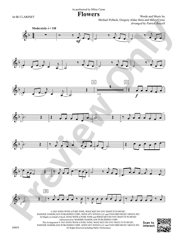 Flowers: 1st B-flat Clarinet: 1st B-flat Clarinet Part - Digital Sheet ...