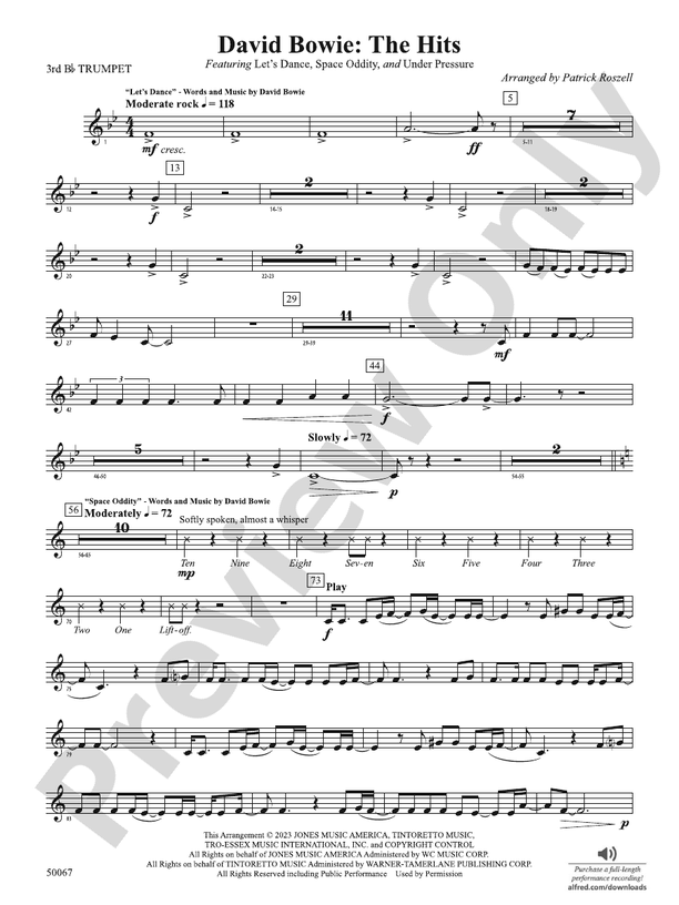 David Bowie: The Hits: 3rd B-flat Trumpet: 3rd B-flat Trumpet Part - Digital Sheet Music Download