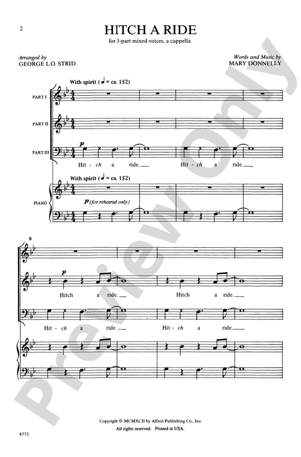 Hitch a Ride: 3-Part Mixed, a cappella Choral Octavo: Mary Donnelly ...