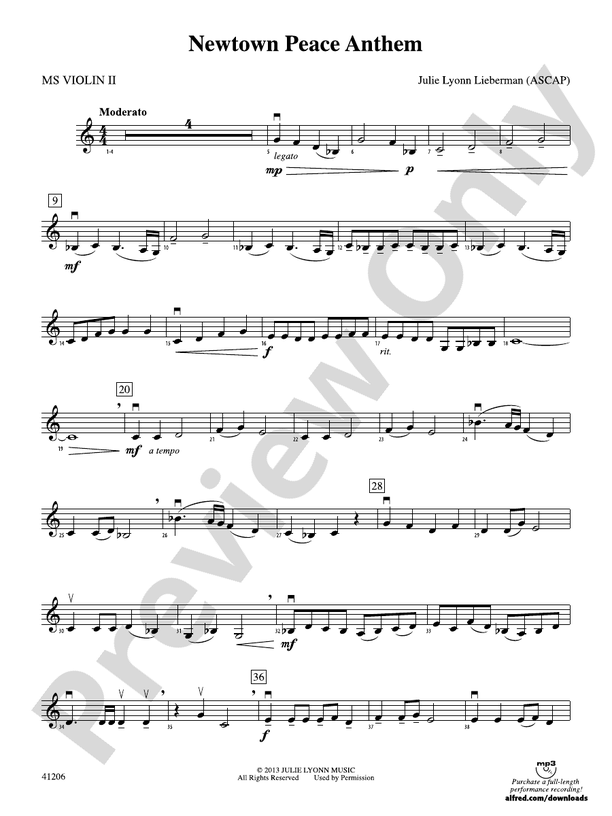 Newtown Peace Anthem: MS Violin 2: MS Violin 2 Part - Digital Sheet ...
