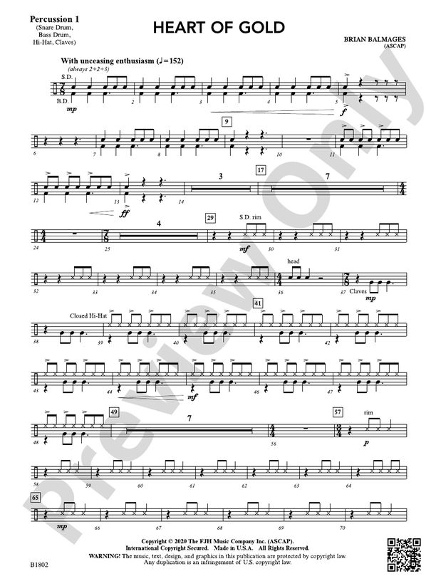 Heart of Gold: Percussion 1: Percussion 1 Part: Brian Balmages ...