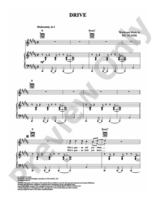 Drive: Piano/Vocal/Chords: The Cars - Digital Sheet Music Download