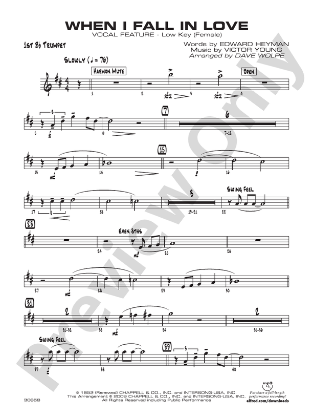 When I Fall in Love: 1st B-flat Trumpet: 1st B-flat Trumpet Part ...