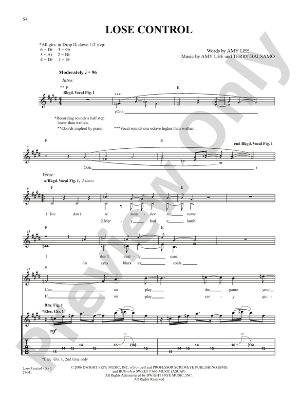 Lose Control: Guitar: Evanescence - Digital Sheet Music Download