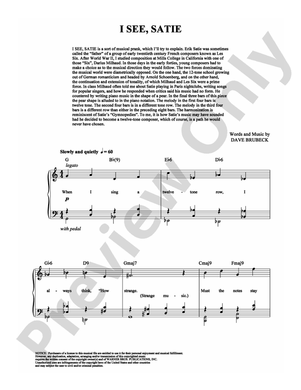I See, Satie: Piano/Vocal/Chords: Dave Brubeck - Digital Sheet Music ...