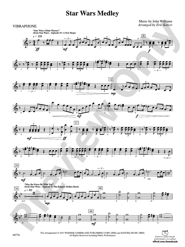 Star Wars Medley: Vibraphone: Vibraphone Part - Digital Sheet Music Download