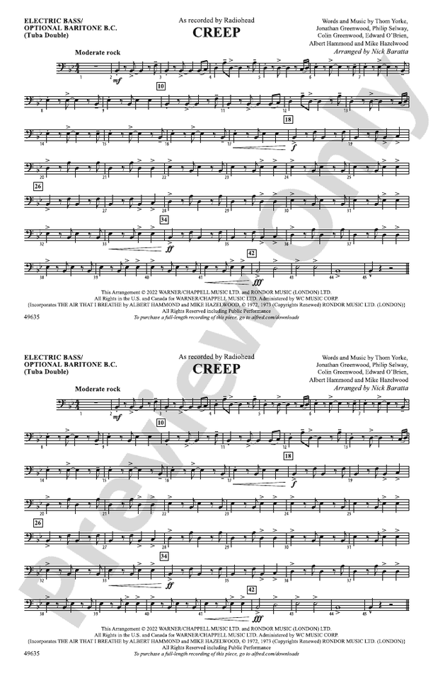 Creep: Electric Bass: Electric Bass Part - Digital Sheet Music Download