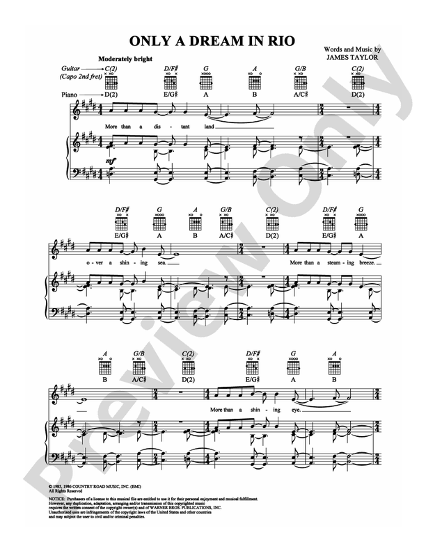 Only a Dream in Rio: Piano/Vocal/Chords: James Taylor - Digital Sheet Music Download
