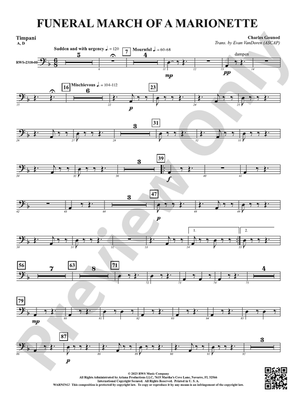 Funeral March of a Marionette: Timpani: Timpani Part: Charles F. Gounod ...