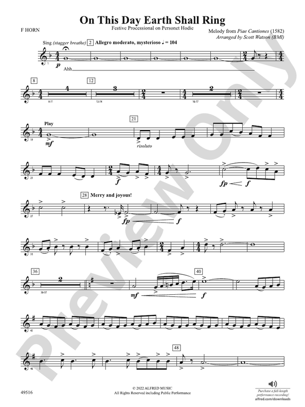 On This Day Earth Shall Ring: 1st F Horn: 1st F Horn Part - Digital ...