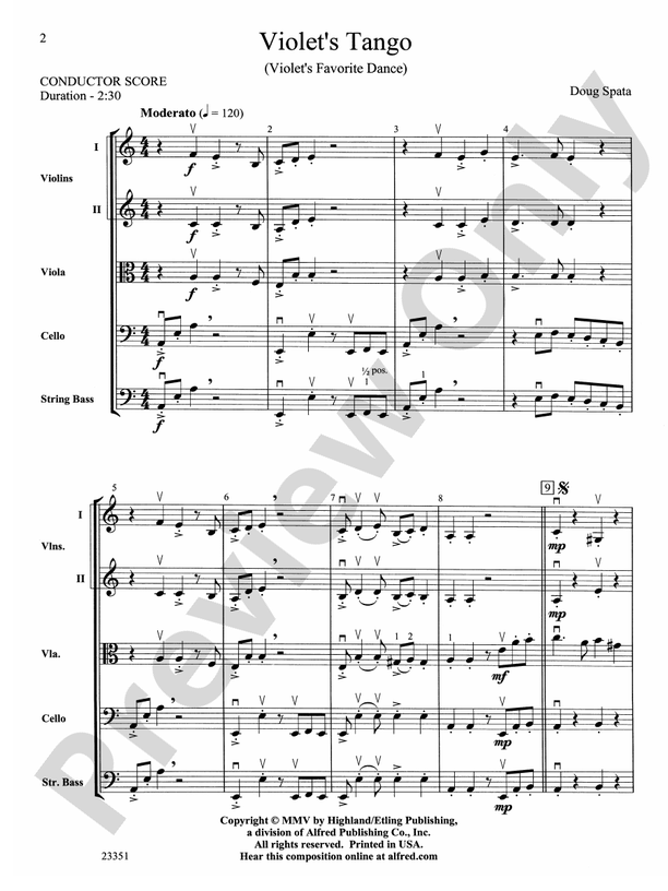Violet's Tango: String Orchestra Conductor Score & Parts: Doug Spata ...