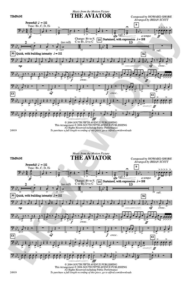 The Aviator: Timpani: Timpani Part - Digital Sheet Music Download