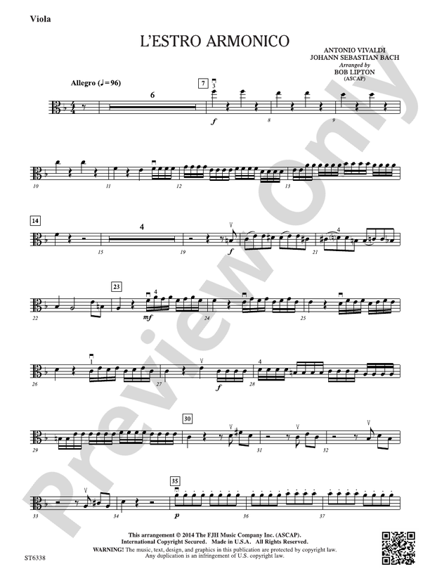 L'estro armonico: Viola: Viola Part: J.S. Bach - Digital Sheet Music Download