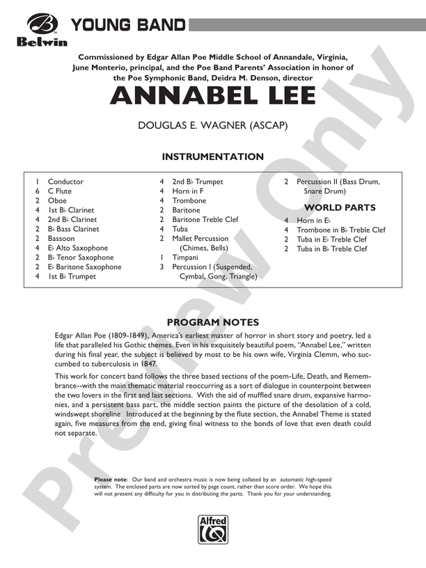 Annabel Lee: Score: Concert Band Score - Digital Sheet Music Download