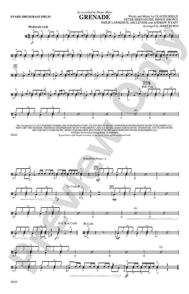 Grenade: Snare Drum/Bass Drum: Snare Drum/Bass Drum Part - Digital ...