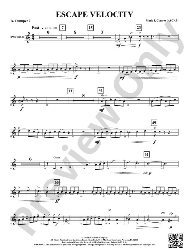 Escape Velocity: 2nd B-flat Trumpet: 2nd B-flat Trumpet Part: Mark J. Connor - Digital Sheet ...