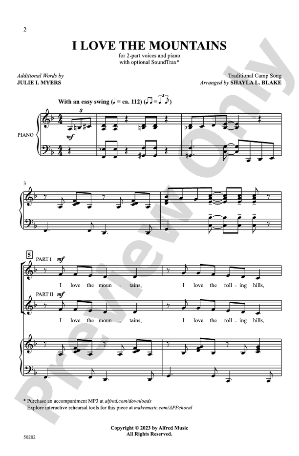 I Love the Mountains: - Digital Sheet Music Download