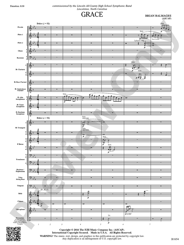 Grace: Score: Concert Band Score: Brian Balmages - Digital Sheet Music ...