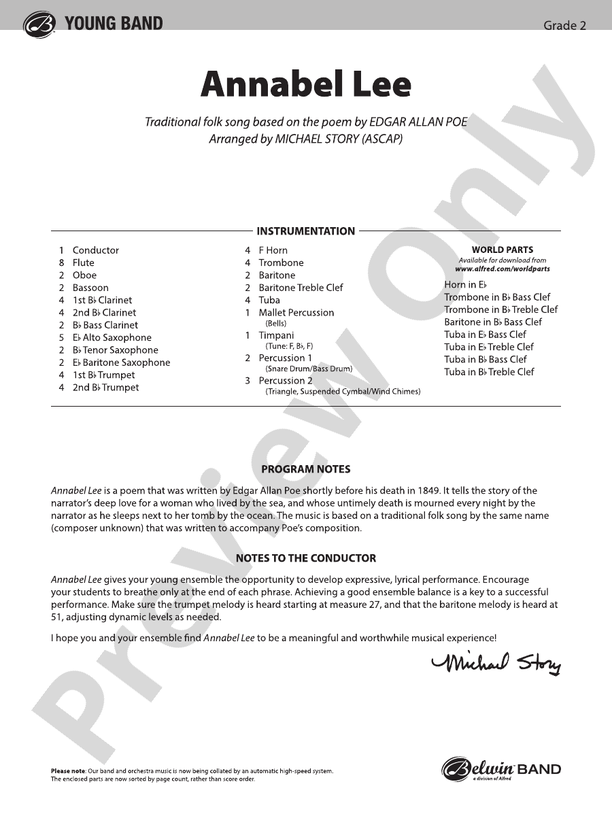 Annabel Lee: Score: Concert Band Score - Digital Sheet Music Download