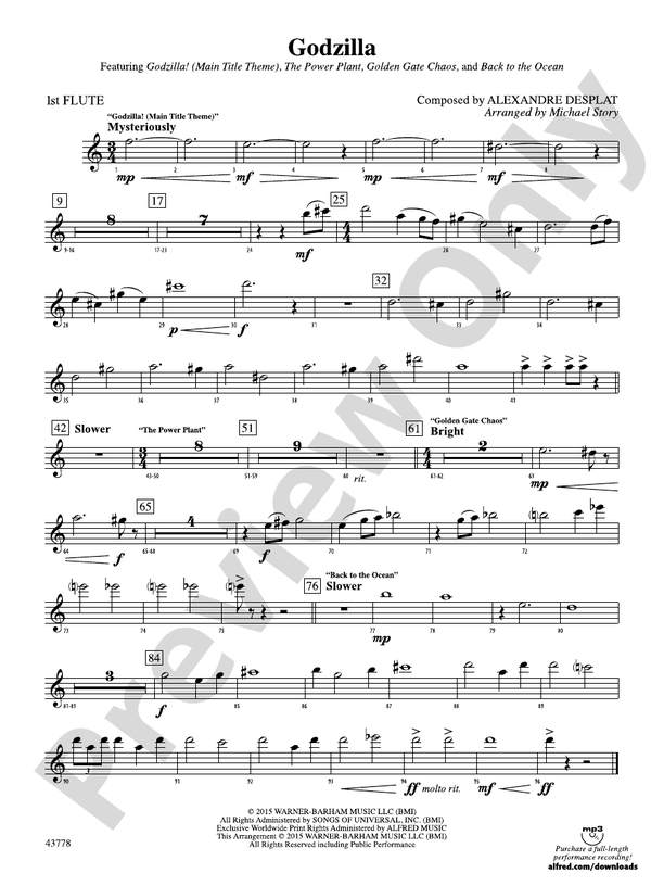 Godzilla: Flute: Flute Part - Digital Sheet Music Download