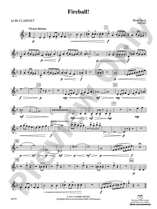 Fireball!: 1st B-flat Clarinet: 1st B-flat Clarinet Part - Digital ...