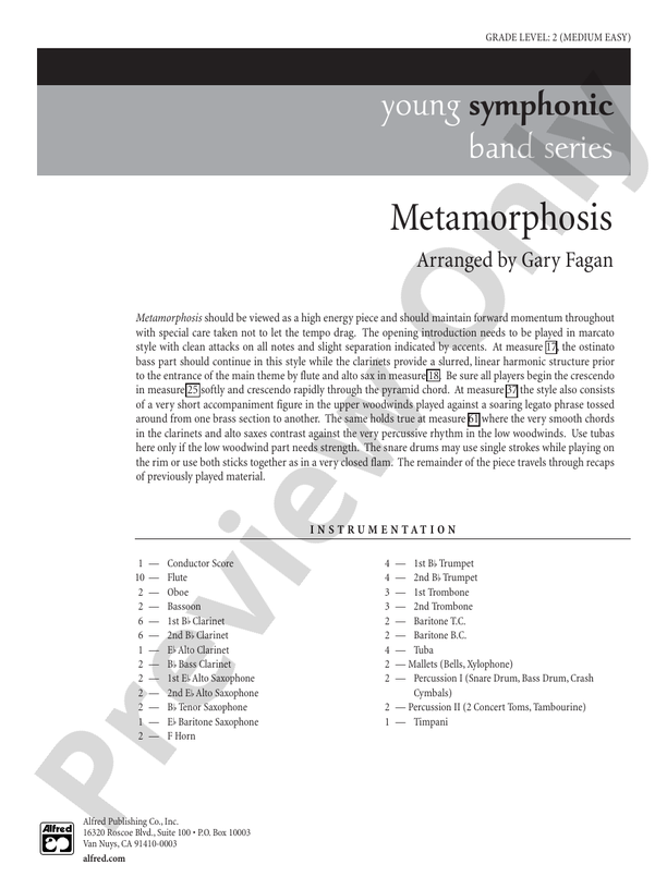 Metamorphosis: Concert Band Conductor Score & Parts: Gary Fagan ...