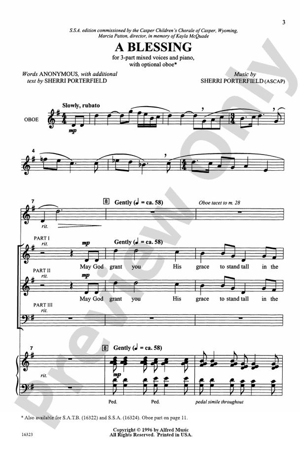 A Blessing: 3-Part Mixed Choral Octavo: Sherri Porterfield - Digital ...