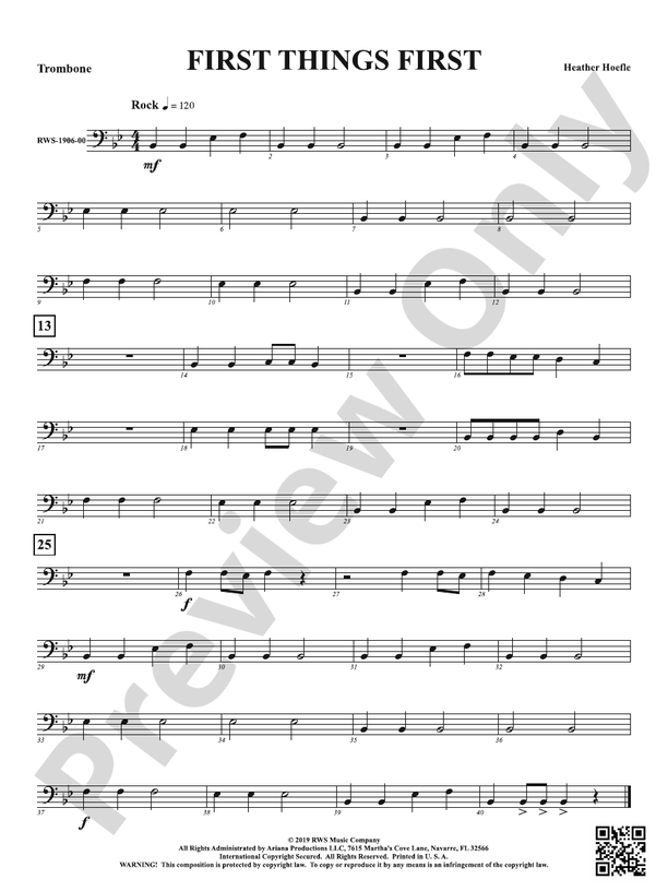 First Things First: 1st Trombone: 1st Trombone Part: Heather Hoefle ...
