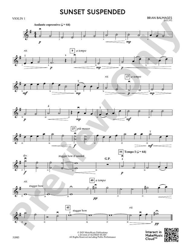 Sunset Suspended: 1st Violin: 1st Violin Part - Digital Sheet Music ...