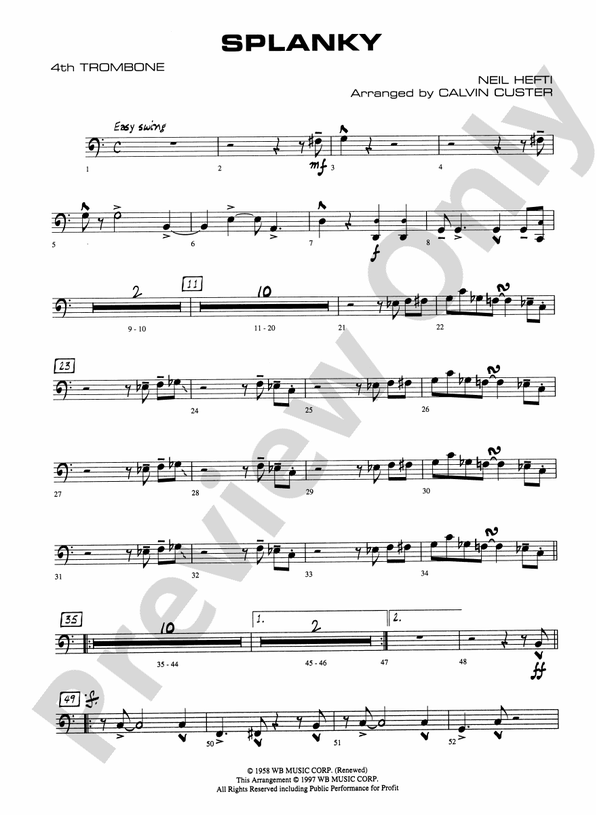 Splanky: 4th Trombone: 4th Trombone Part - Digital Sheet Music Download