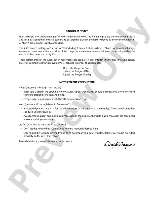 The Planets: Score: Concert Band Score - Digital Sheet Music Download