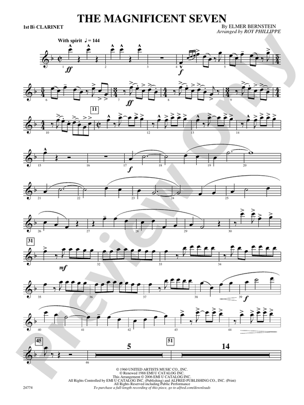 The Magnificent Seven: 1st B-flat Clarinet: 1st B-flat Clarinet Part ...