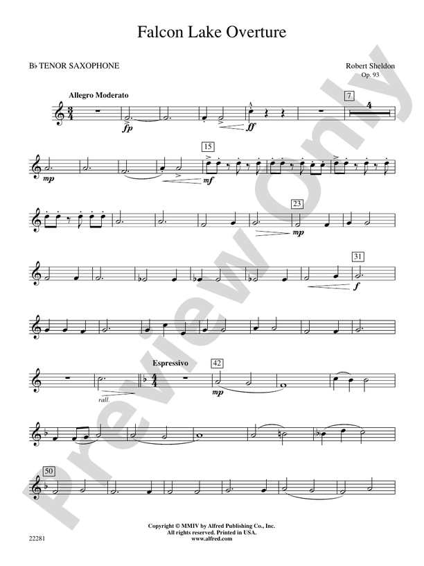 Falcon Lake Overture: B-flat Tenor Saxophone: B-flat Tenor Saxophone Part - Digital Sheet Music ...